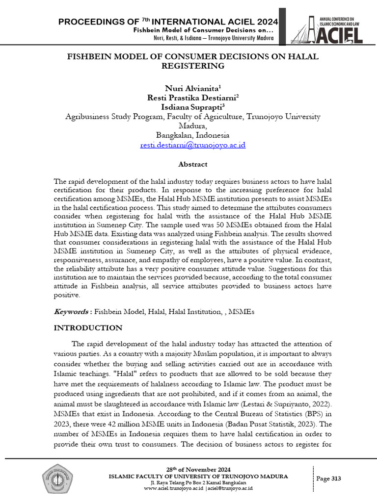 Fishbein Model of Consumer Decisions On Halal Registering | PDF ...