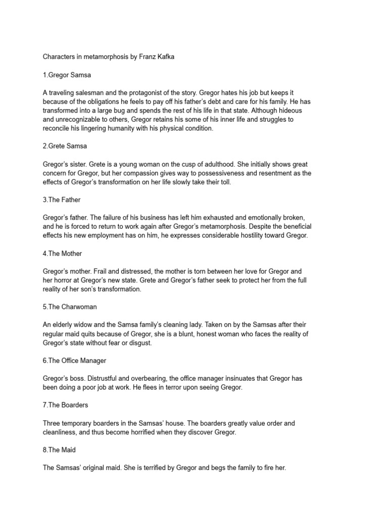 Characters in Metamorphosis | PDF