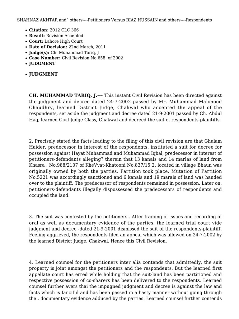 Civil Revision No.658. of 2002 | PDF | Lawsuit | Judgment (Law)