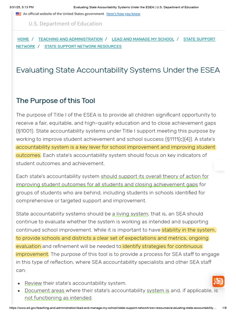 Evaluating State Accountability Systems Under The ESEA - U.S ...