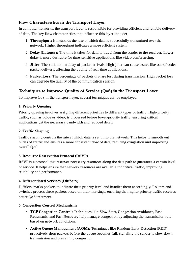Flow Characteristics and Techniques To Improve QOS | PDF | Quality Of Service | Network Congestion