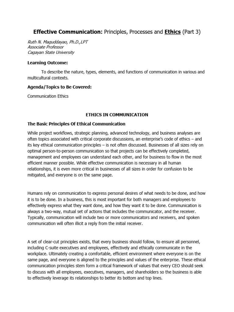 Lesson 3 Effective Communication Ethics | PDF | Communication | Intelligence