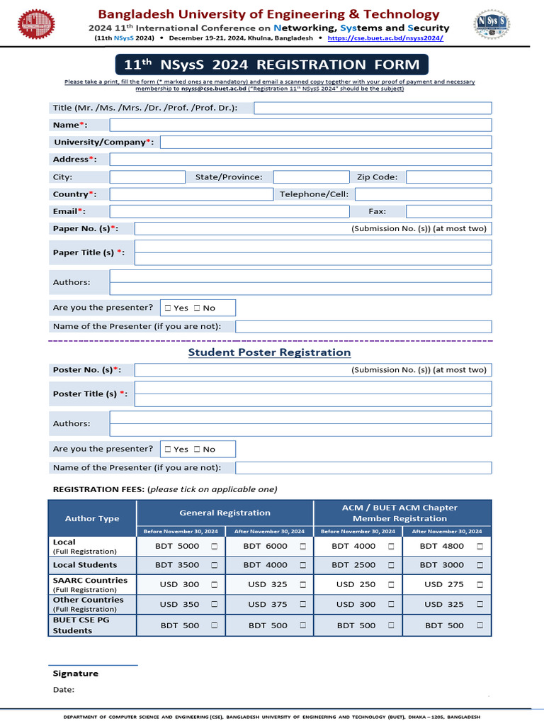 Registration Form For 11th NSysS 2024 | PDF | Computing