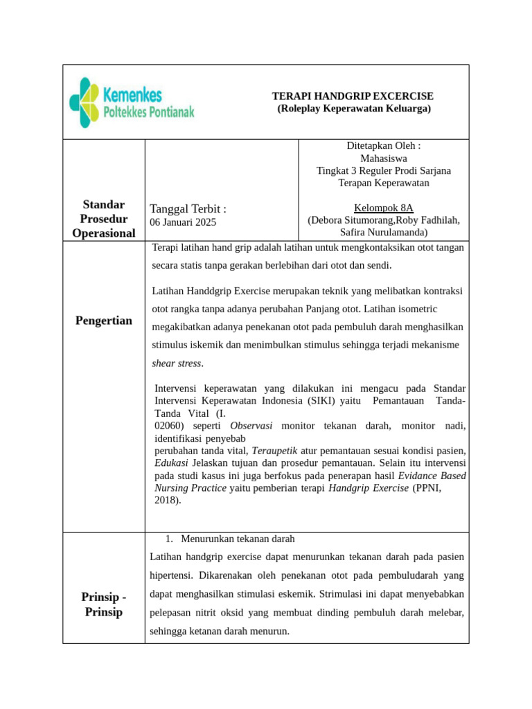 Kel. 8A SOP TERAPI HANDGIP EXERCISE PADA LANSIA | PDF