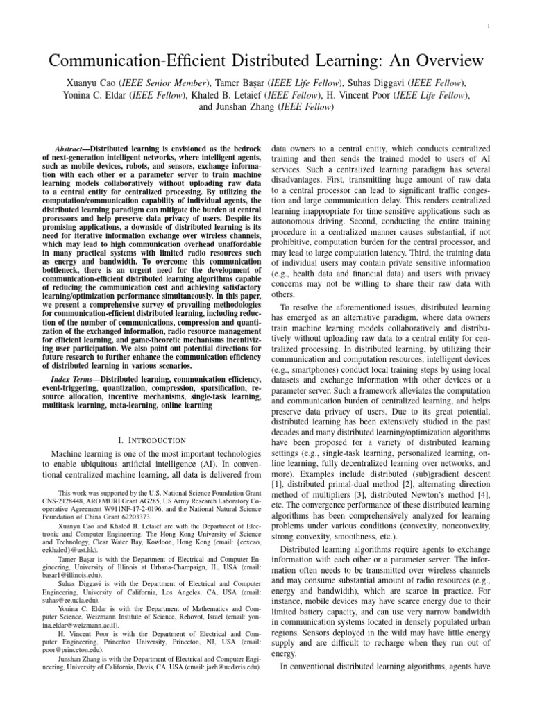 Communication Efficient Distributed Learning An Overview 0 Pdf