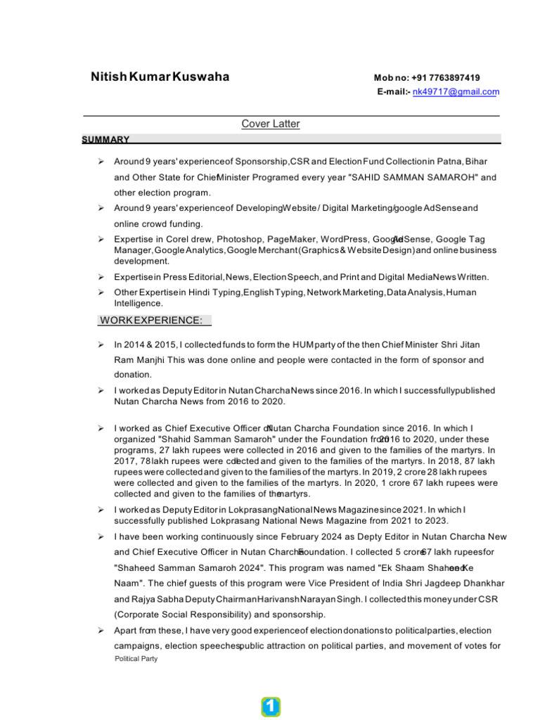 3634fa01 5109 479a 8c56 654d81db8b07 Nitish Cover Resume for Job | PDF | Politics Of India