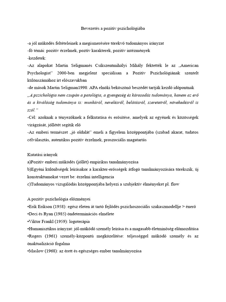 Bevezetés A Pozitív Pszichológiába | PDF