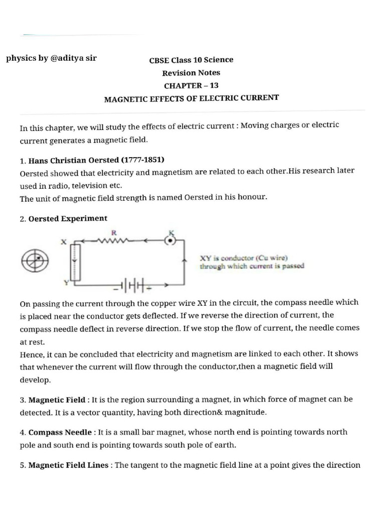10 Science Notes 13+Magnetic Effects of Electric Current 1 | PDF