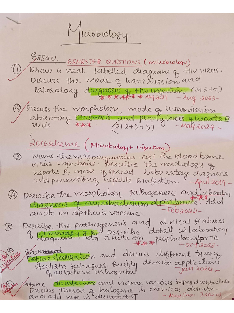 Microbiology & Infection PYQ ( sem , 2016 & 2010 scheme ) | PDF