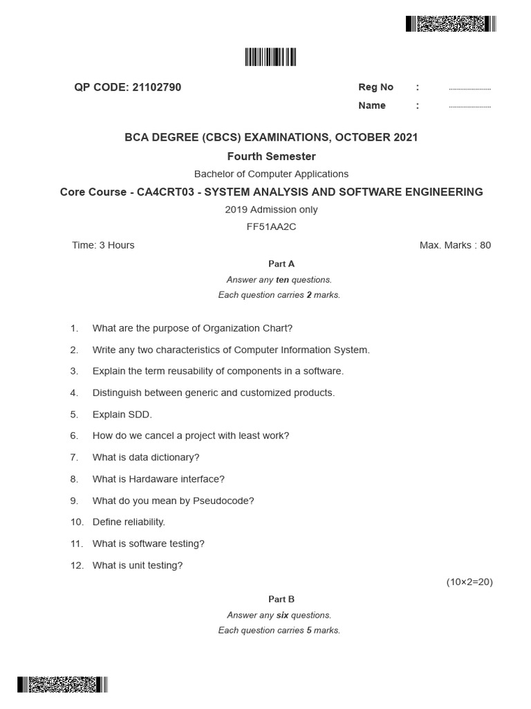 Bca 4 Sem System Analysis and Software Engineering 21102790 Oct 2021 | PDF | Modular Programming ...