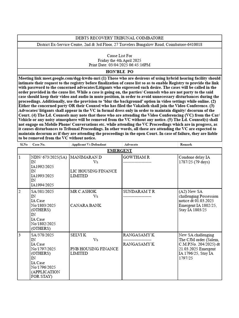 Cis - Drt.gov - in Drtlive Order Hgenerate Causelist Save1.php Filing ...