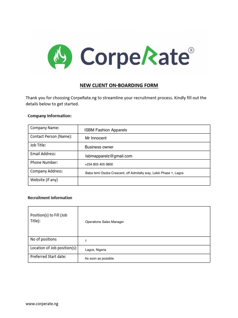 New Client On-Boarding Form | PDF