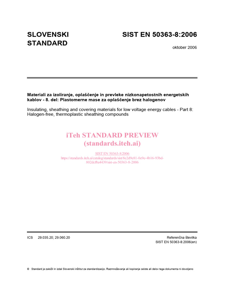 SIST-EN-50363-8-2006 Halogen-Free, Thermoplastic Sheathing Compounds | PDF