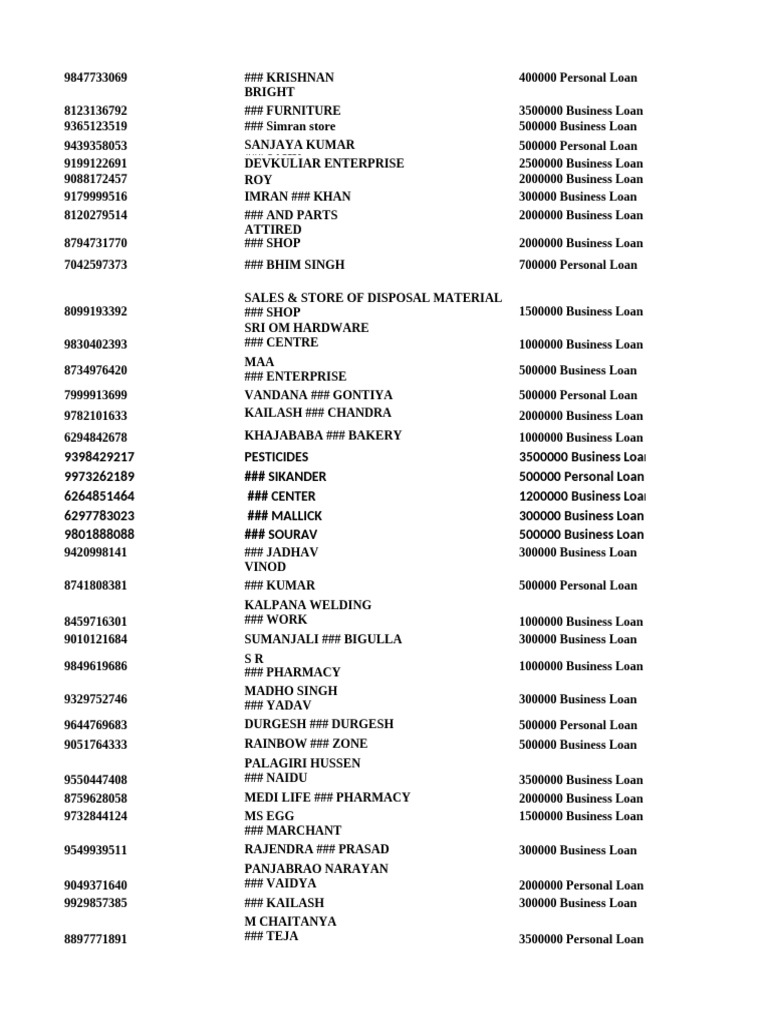 Loan Calling Data List 2025 | PDF
