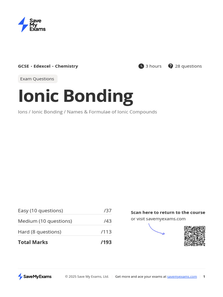 This Better Save My Exams (Ionic Bonding Questions) | PDF | Ion | Salt (Chemistry)
