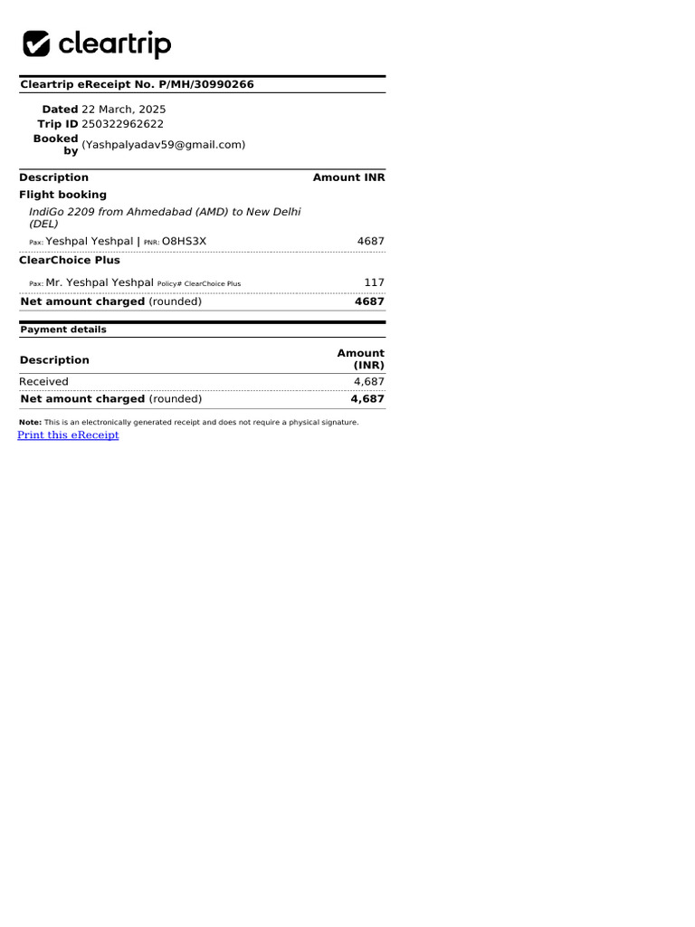 Cleartrip Receipt | PDF