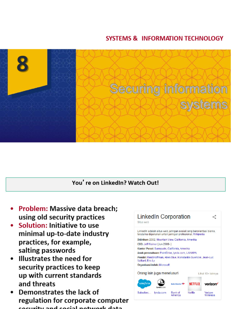 Pertemuan 8 Sistem Informasi Teknologi Securing Information Systems | PDF | Public Key ...