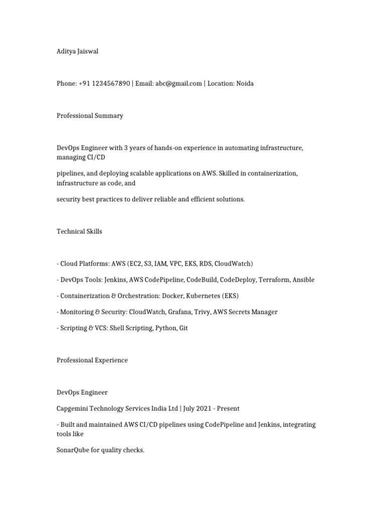 Aditya Jaiswal AWS DevOps Resume 3yrs | PDF