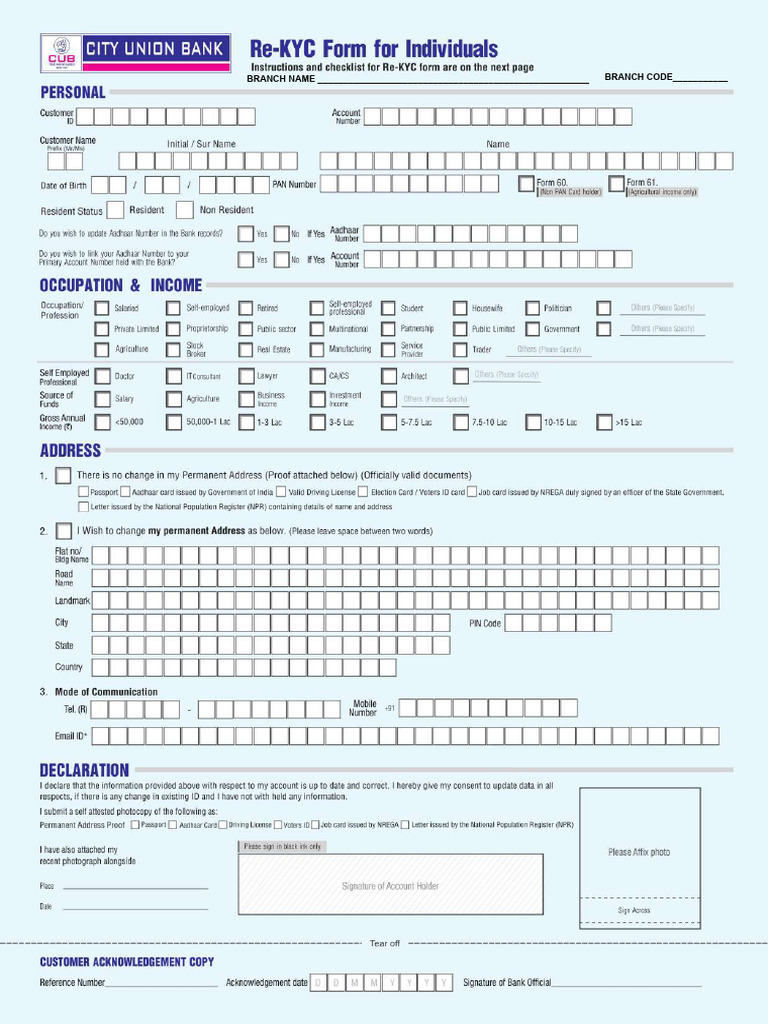 Rekyc Form For Individuals | PDF