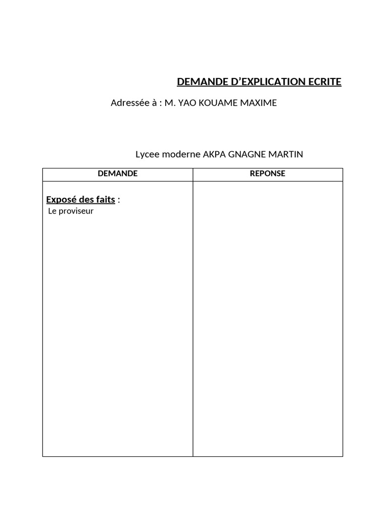 DEMANDE D'explication - Modèle | PDF