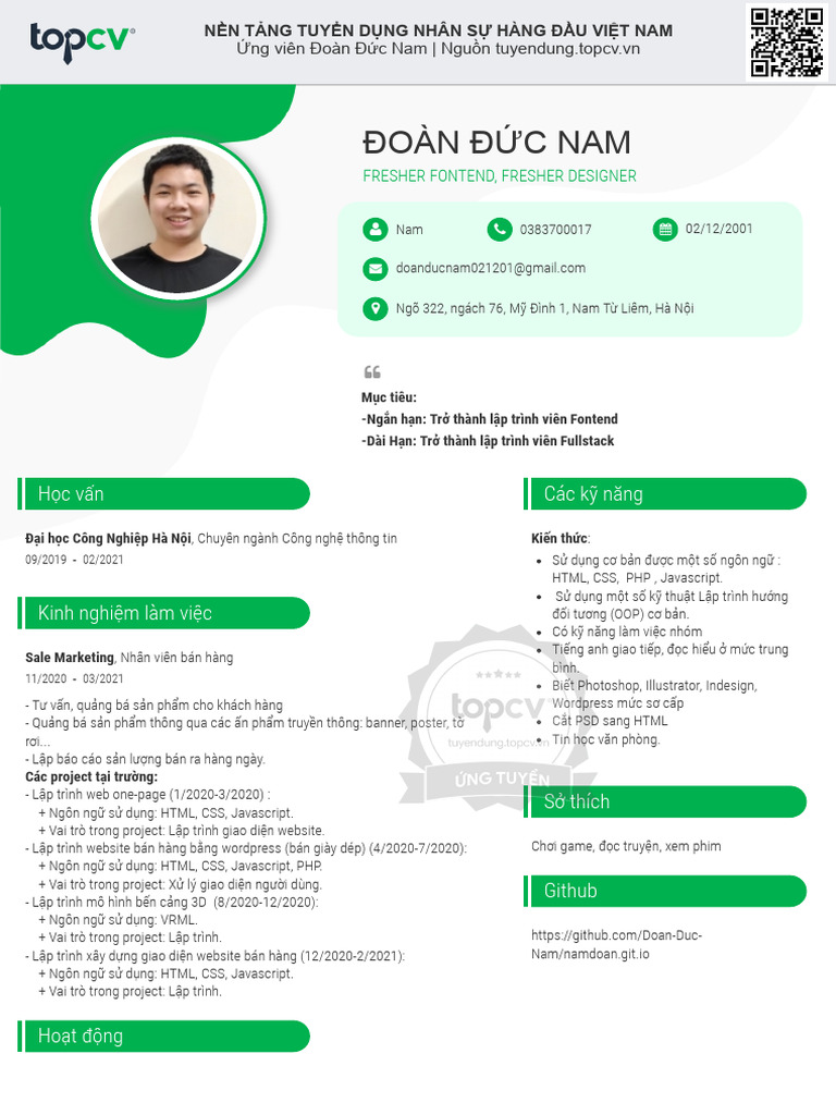 Doan Duc Nam TopCV - VN 230222.182736 | PDF