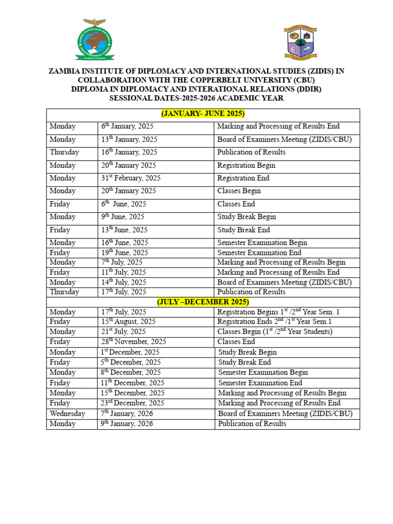 CBU Academic Calendar 2025-2026 | PDF