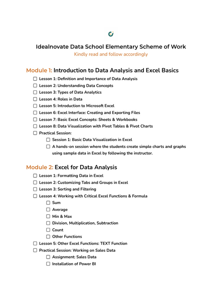Data Analysis Elementary Course Outline_2 | PDF | Microsoft Excel | Data Analysis