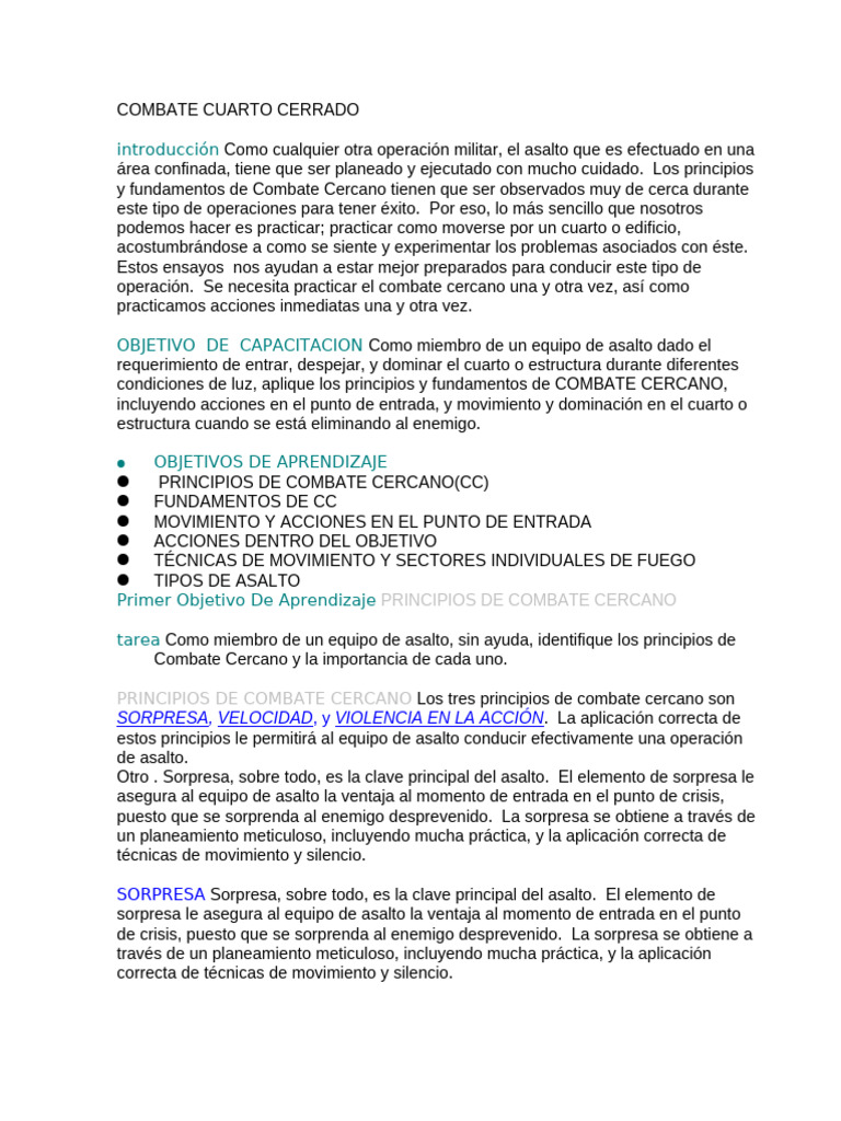 Fundamentos del Combate Cercano | PDF | Aprendizaje | Violencia