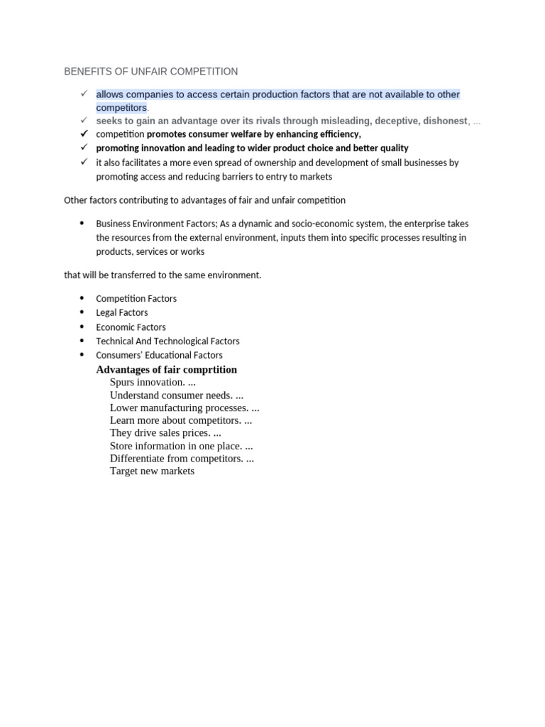 Benefits of Unfair Competition | PDF