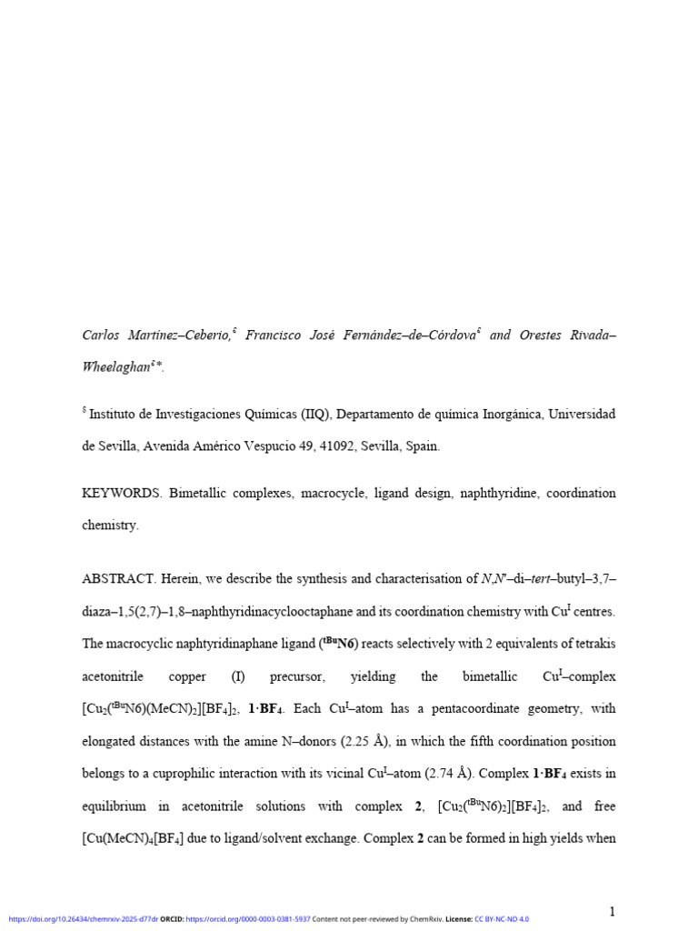 Synthesis and Characterization of Bimetallic Copper i Complexes ...