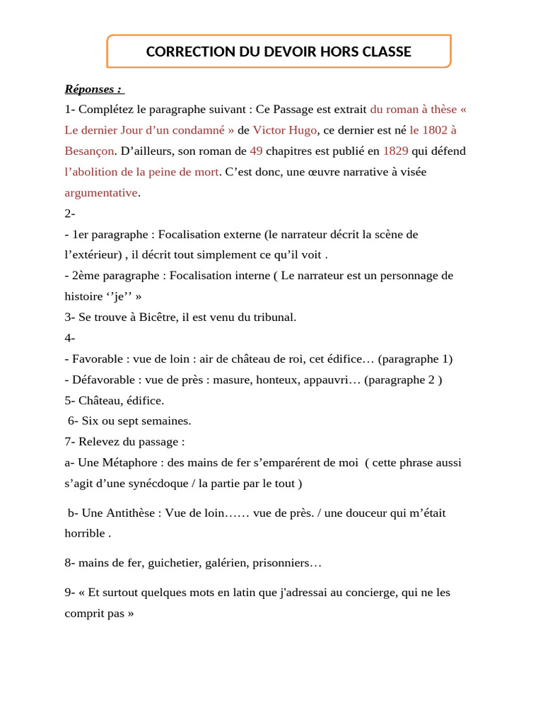 Analyse du roman "Le Dernier Jour" | PDF