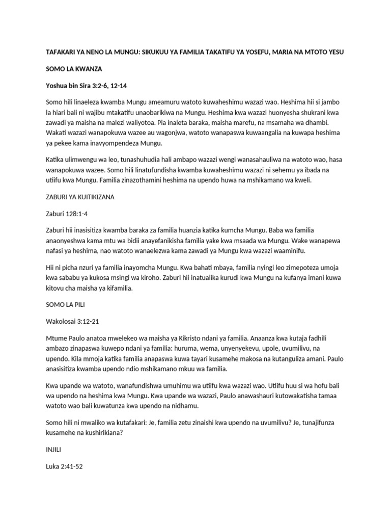 Tafakari Familia Takatifu | PDF