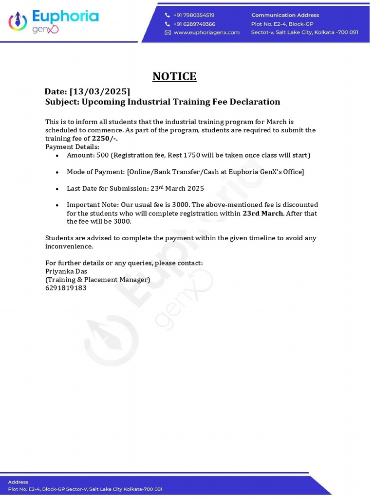 Notice For Fee Structure | PDF