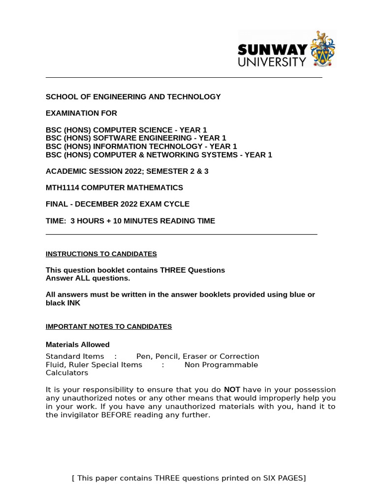 MTH1114 Computer Mathematics | PDF | Logic | Theoretical Computer Science