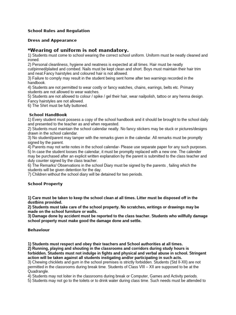 School Rules and Regulations Overview | PDF | Hairstyle | Teachers