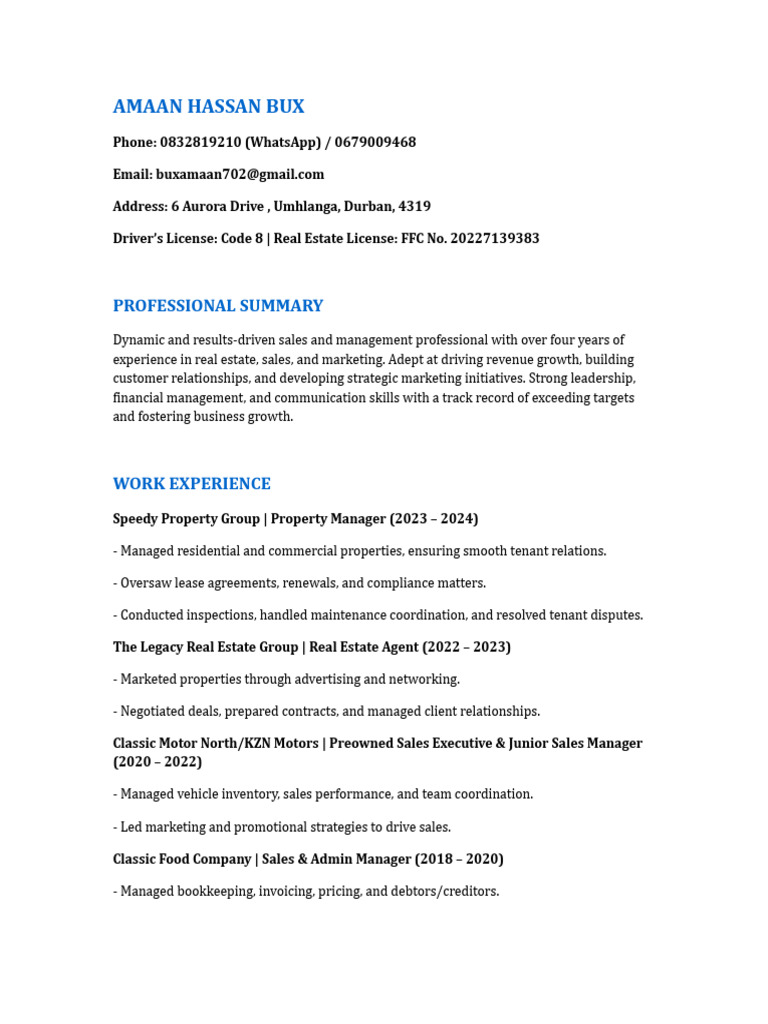 Summarized Resume Amaan Bux | PDF