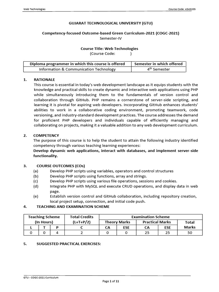 Web Technologies Course Overview | PDF | Php | Databases