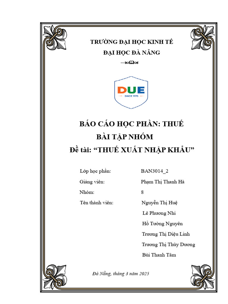 Thue XNK - BAN3014 - 2 - Nhom 8 - de Tai 4 - Word | PDF