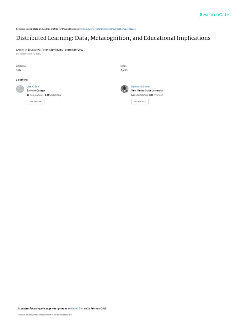 Distributed Learning and Metacognition Insights | PDF | Metacognition | Learning