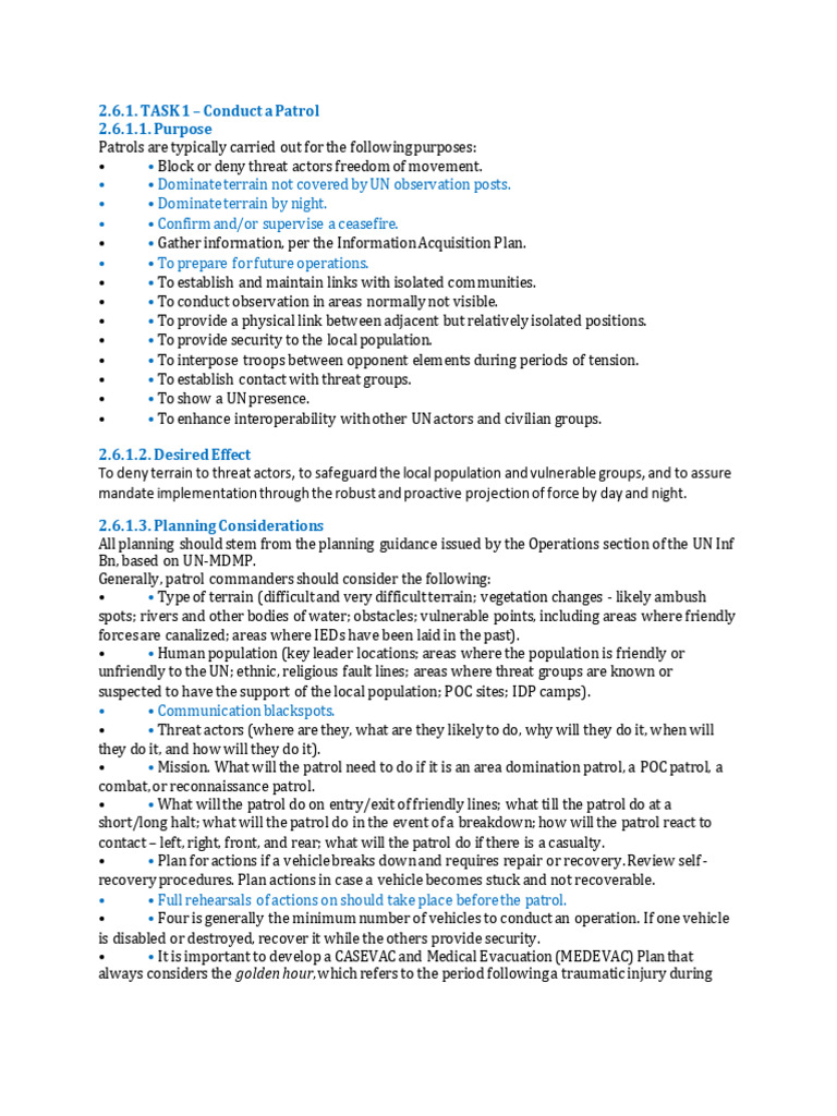 UN Patrol Planning and Execution Guide | PDF | Platoon | Military Science