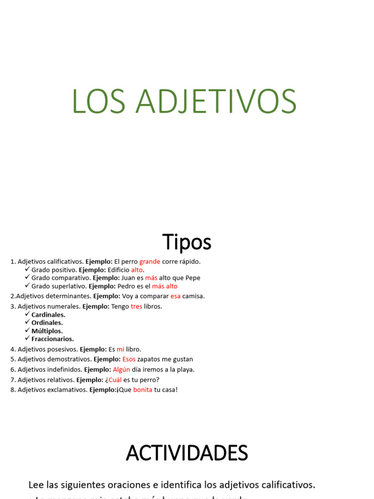Tipos de Adjetivos en Español | PDF