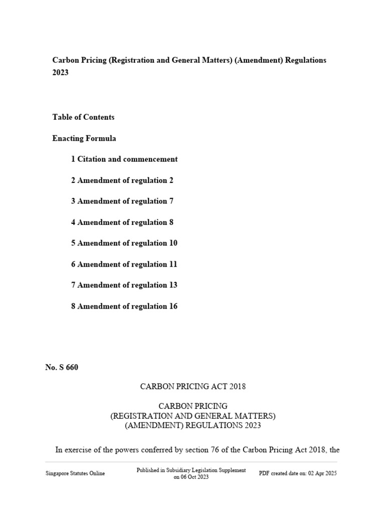 Carbon Pricing Regulations Amendment 2023 | PDF | Justice | Crime & Violence