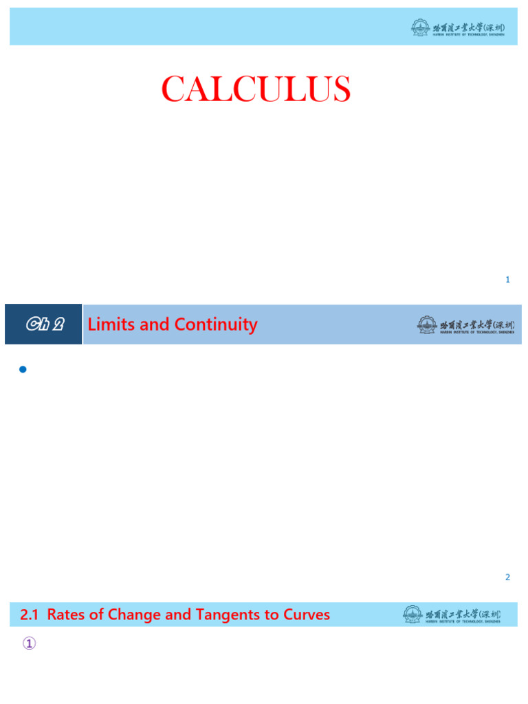 Calculus - 2.1-2.2 20250226 | PDF | Tangent | Slope
