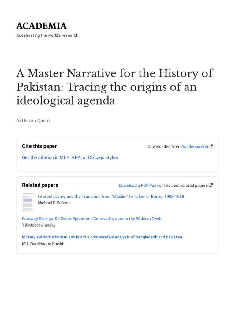 Monday-A Master Narrative For The History of Pakistan | PDF ...