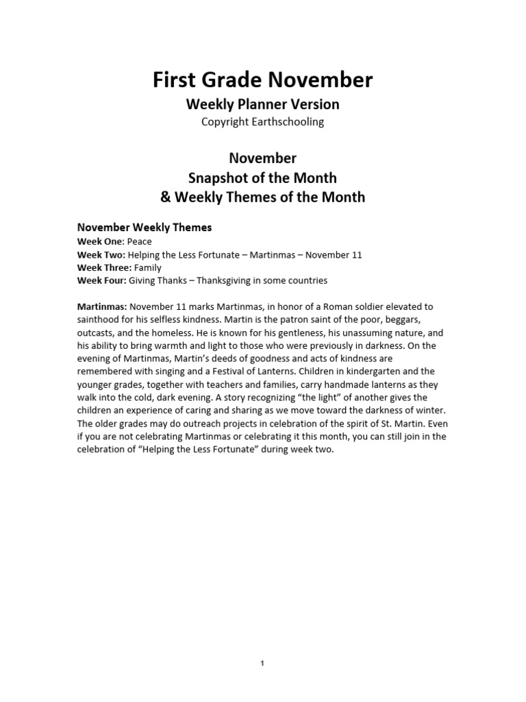 First Grade November Week One SAMPLE | PDF