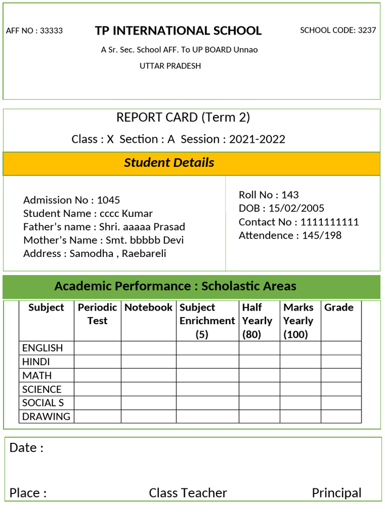 TP International School Report Card | PDF