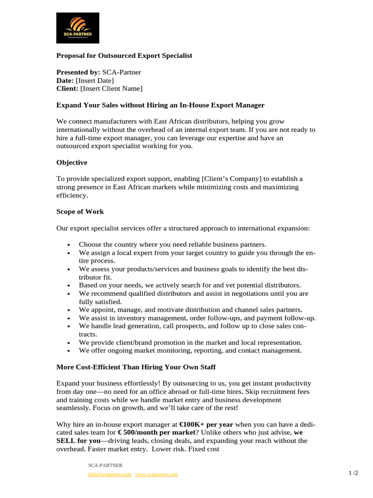 Outsourced Export Specialist Proposal | PDF | Outsourcing | Sales