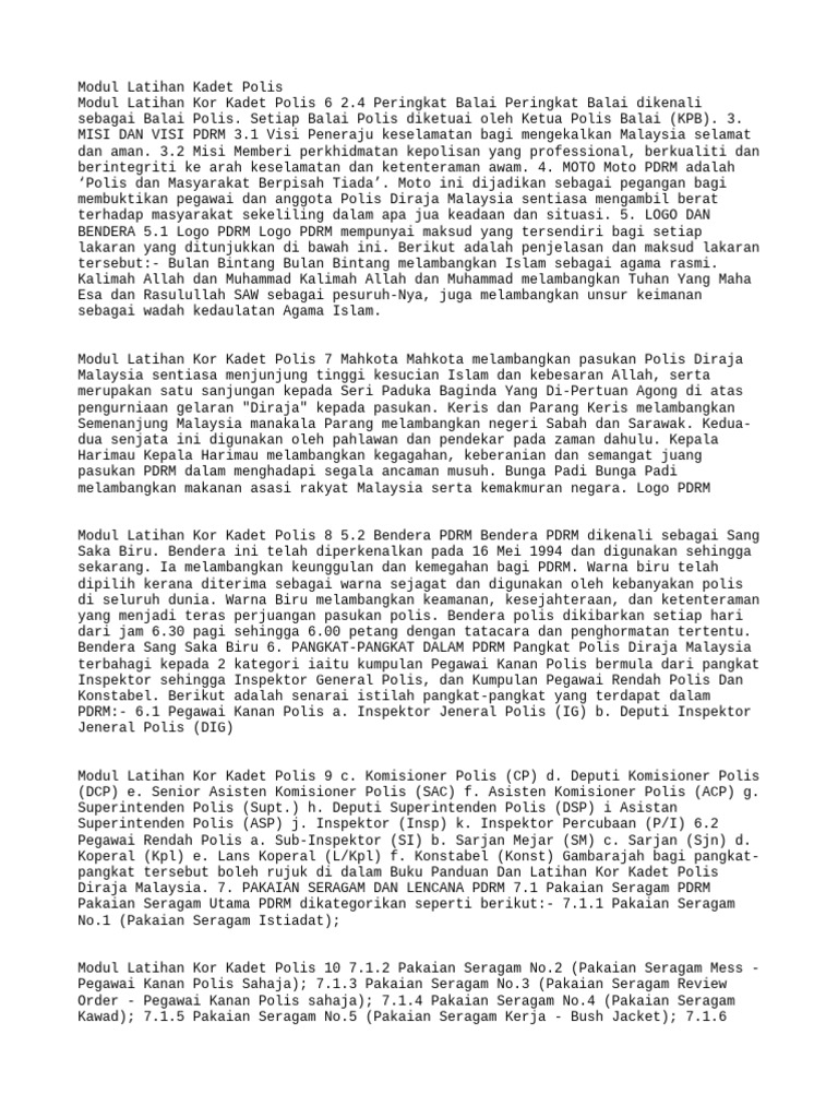 Modul Latihan Kadet Polis | PDF