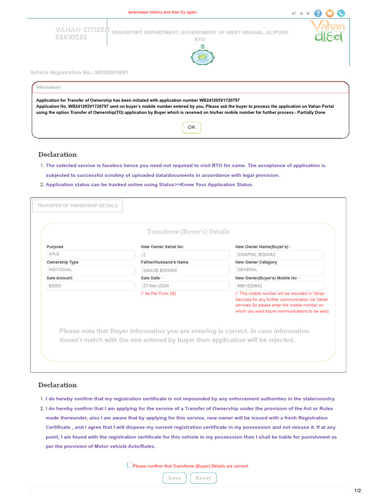 Vahan 4.0 Transfer of Ownership Guide | PDF | Justice | Crime & Violence