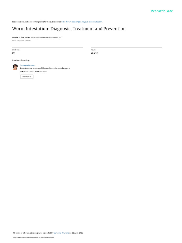 Worm Infestation Diagnosis Treatment and Prevention 114657 | PDF ...